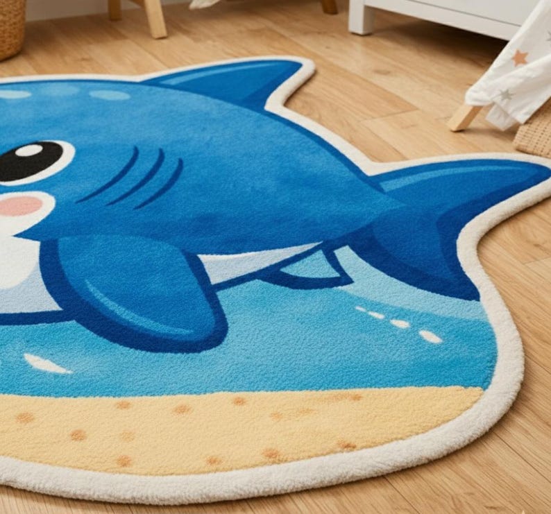 Hand Tufted Kawaii Shark Rug – Plush Nursery Carpet, Kids Decor - Etsy