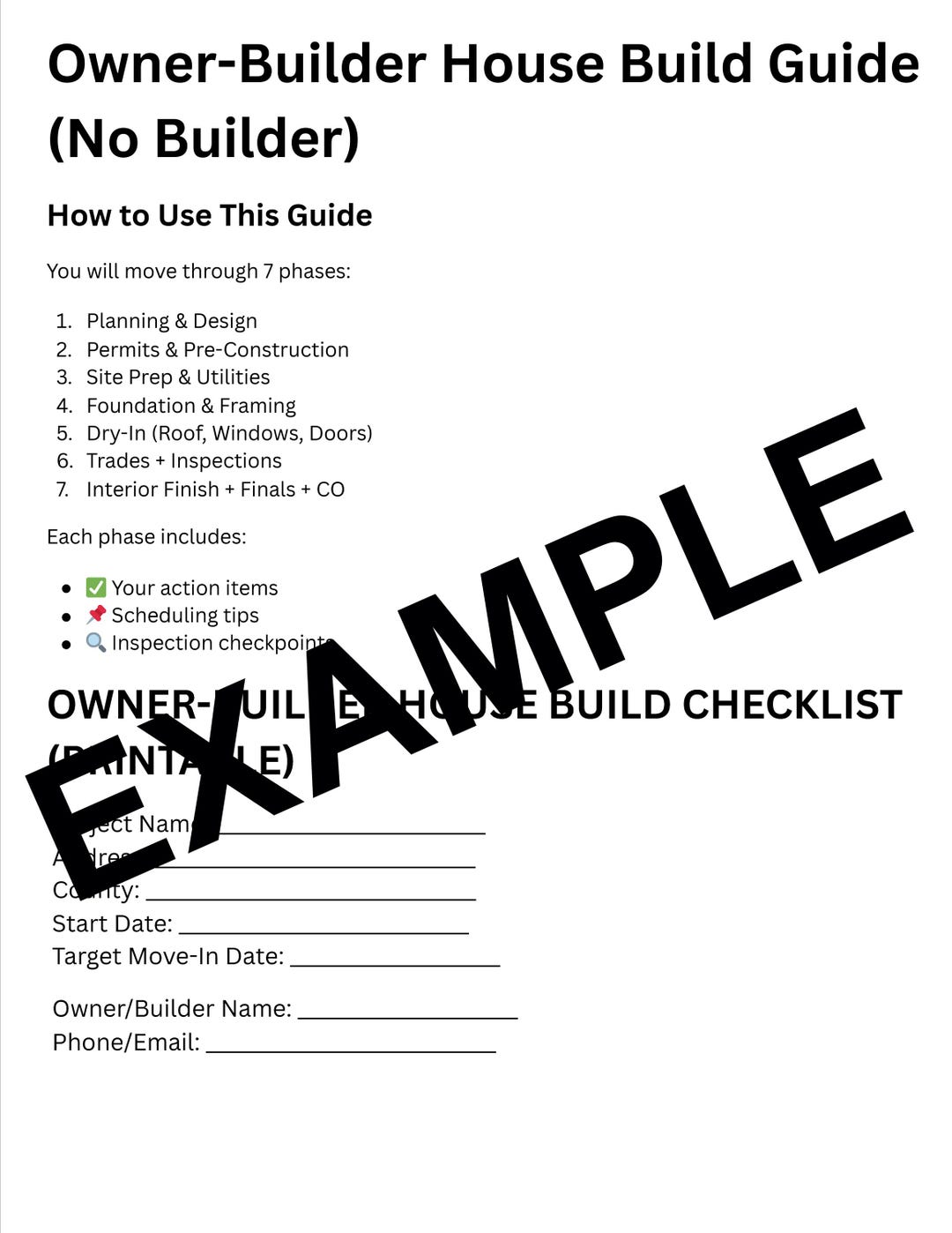 Owner Builder House Build Checklist Printable | DIY Home Construction ...
