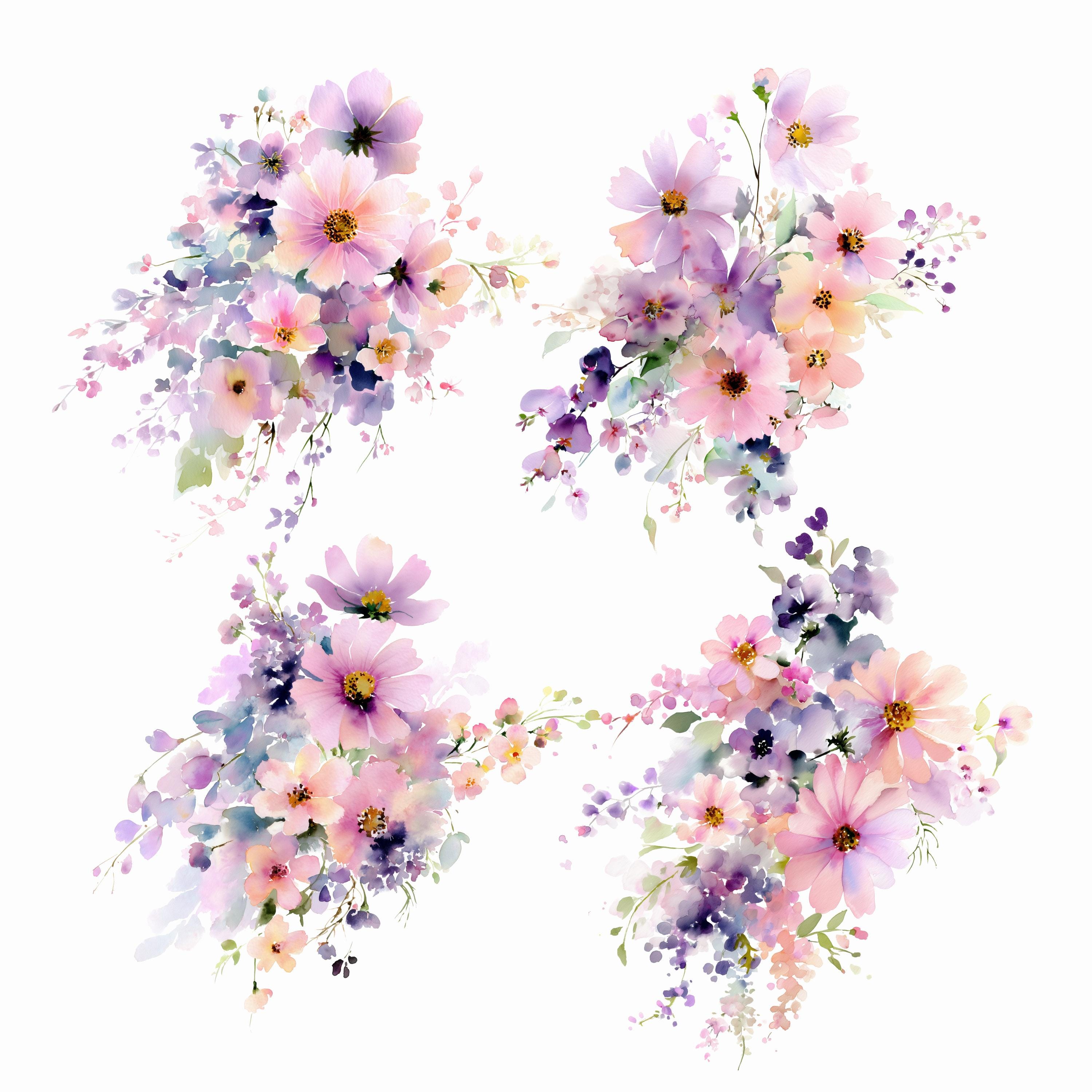Pink Purple Watercolor Floral Clipart Set, Romantic Wedding Flowers - Etsy