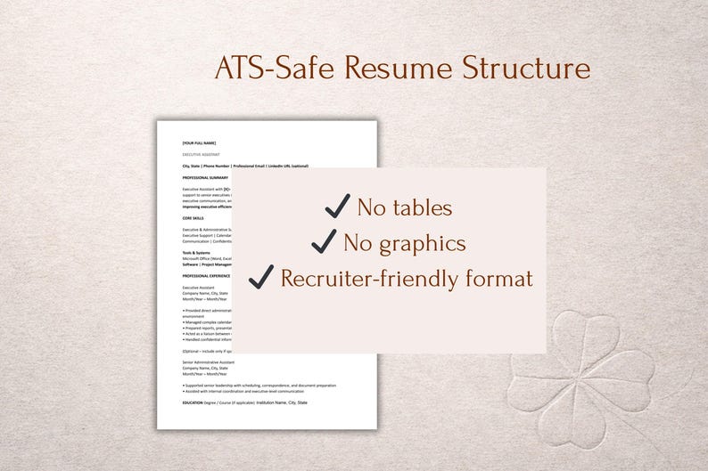 Executive Assistant Resume Template | ATS Resume | One Page Resume ...