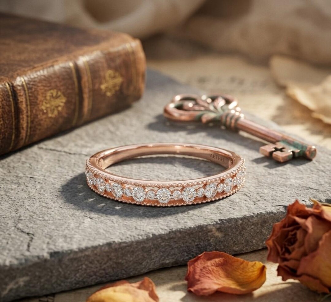 Moissanite Wedding Band Eternity Ring Gold Rose Gold Silver Stackable ...