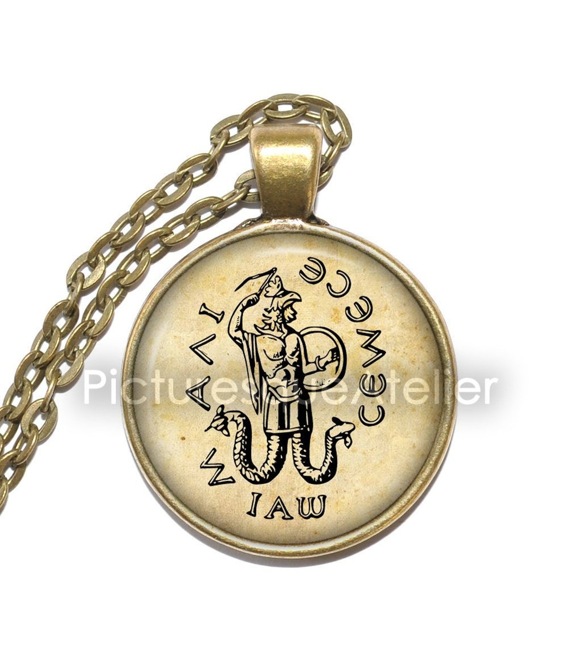 ABRAXAS Necklace Symbol Demon Pagan God Glass Pendant Art | Etsy