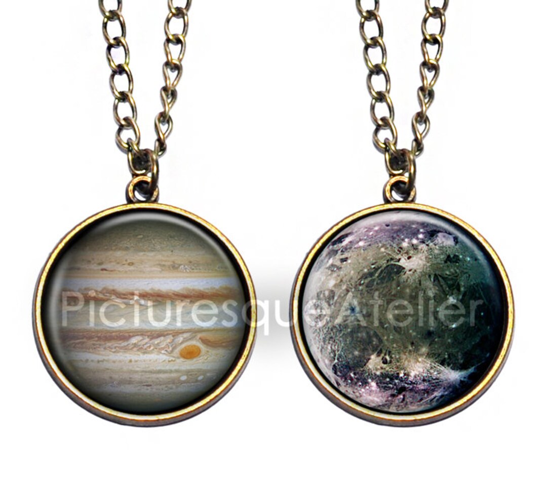 JUPITER & GANYMEDE Double Sided Necklace, Planet, Moon, Solar System ...