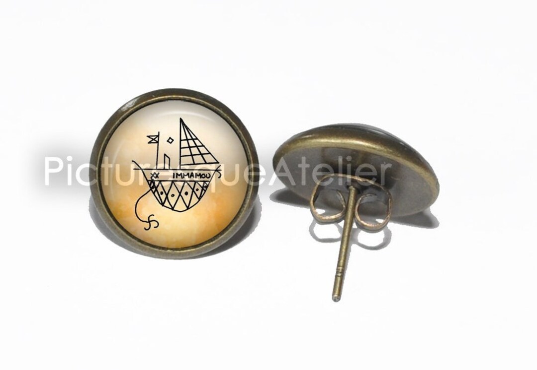 AGWE Stud Earrings, Voodoo, Veve, Vodun, Loa, Shell of the Sea, Golden ...