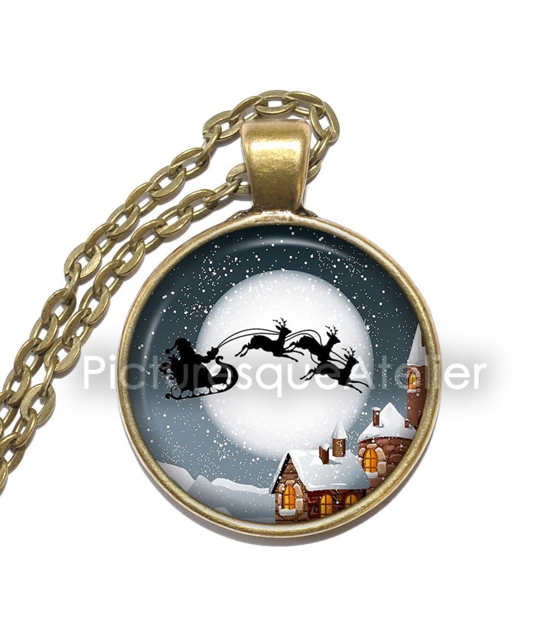 SANTA CLAUS Necklace, Christmas, Holiday, Father Christmas, Art Pendant ...