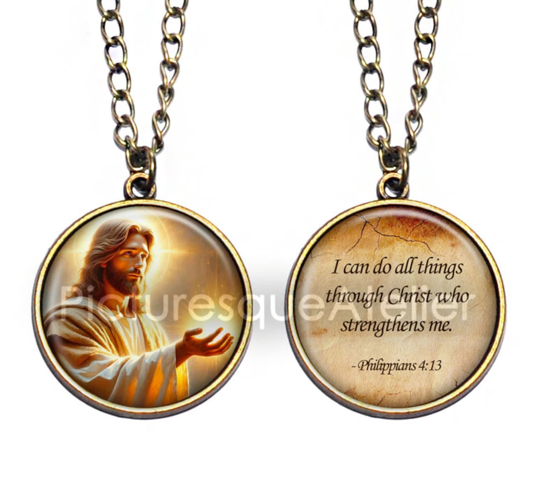 BIBLE VERSE JESUS Double Sided Necklace, Bible Verse, Philippians 4:13 ...