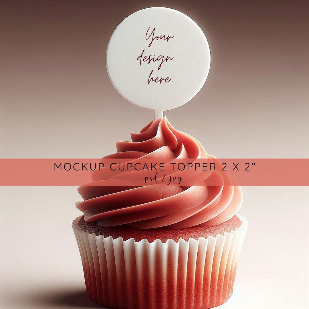 Minimal Cupcake Topper Mockup Round 2x2 Single Cupcake PSD JPG Modern ...