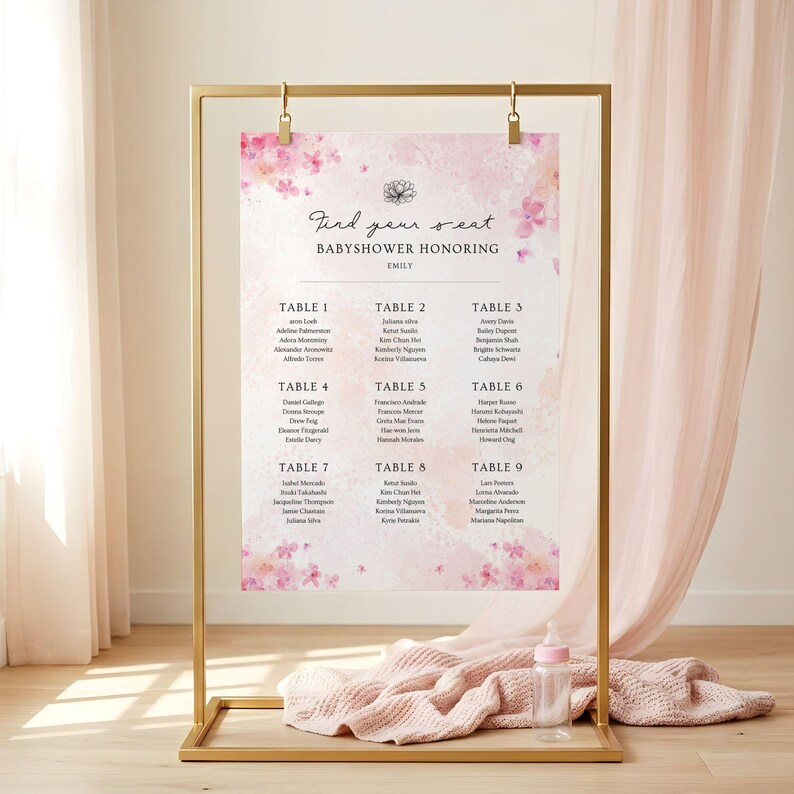 Baby Shower Welcome Sign Mockup PSD 24x36, Gold Frame Sign Display ...