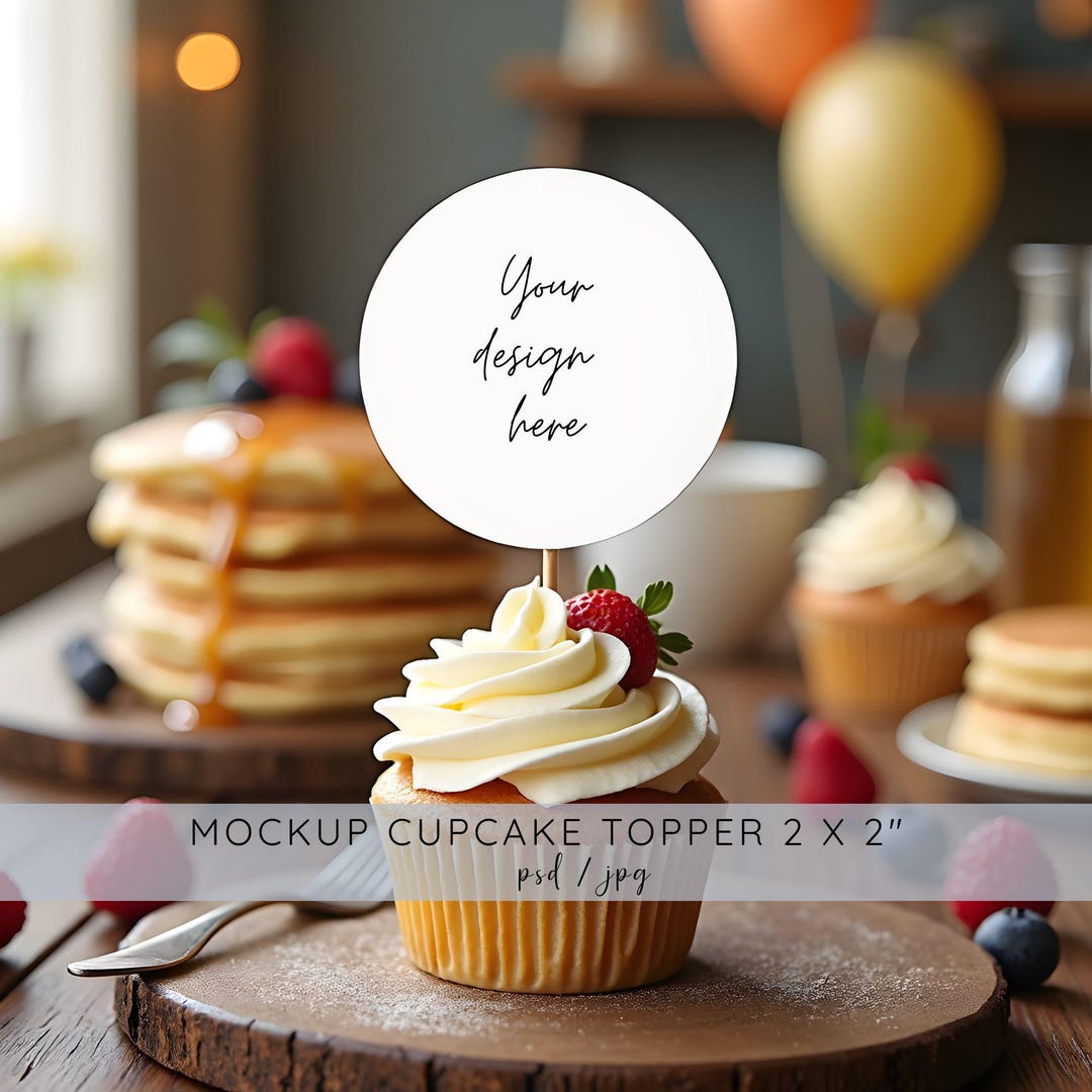 Cupcake Topper Mockup, Birthday Party Breakfast Scene (PSD JPG) (2x2 ...