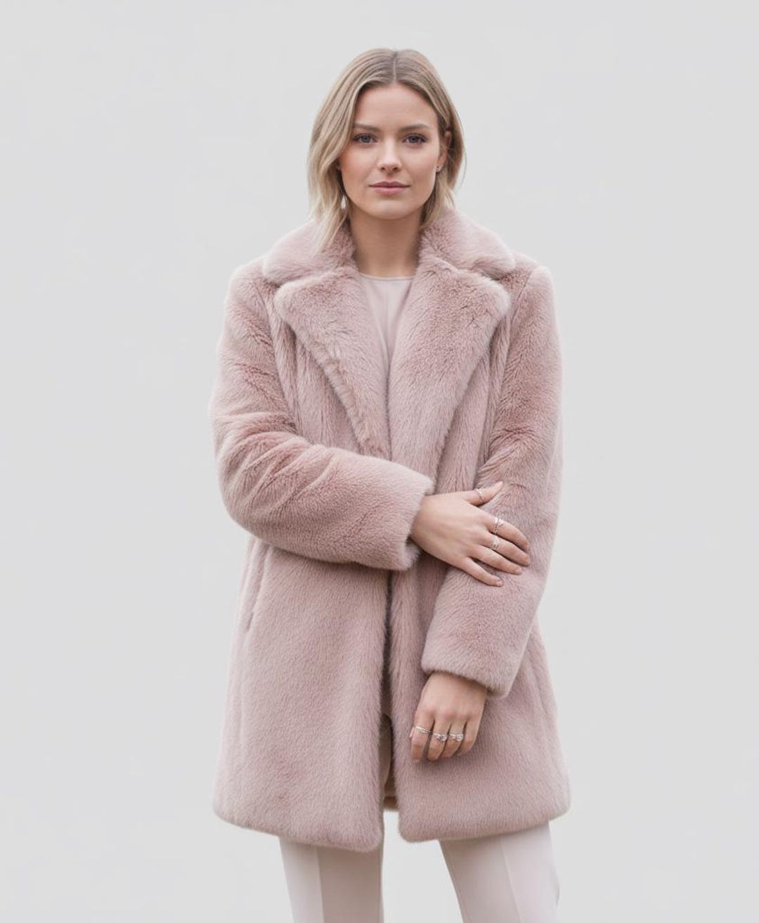 Blush Pink Faux Fur Coat for Women, Luxury Dusty Rose Plush Overcoat - Etsy