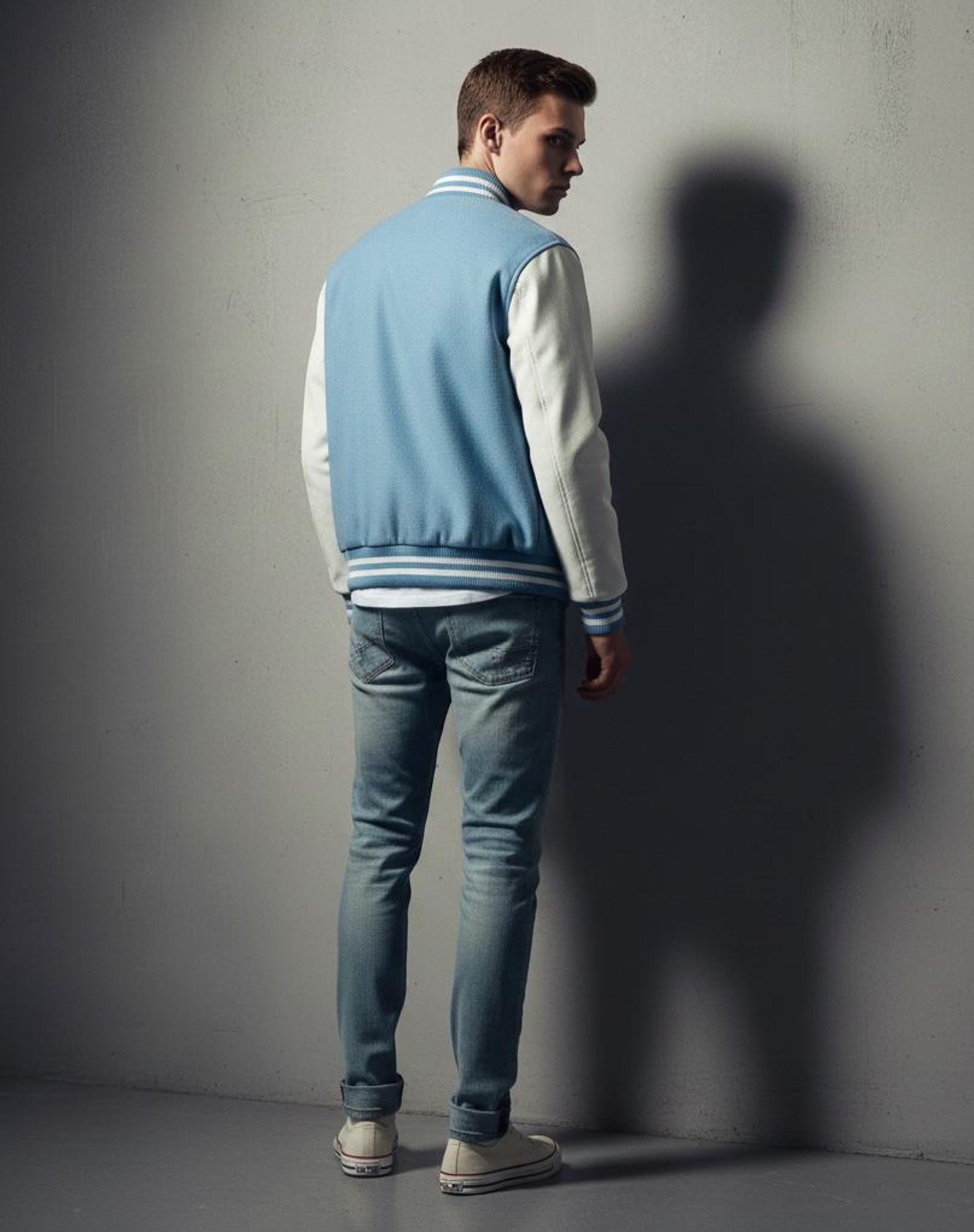 Sky Blue Varsity Jacket for Men, Retro 90s Streetwear Outwear | Light ...