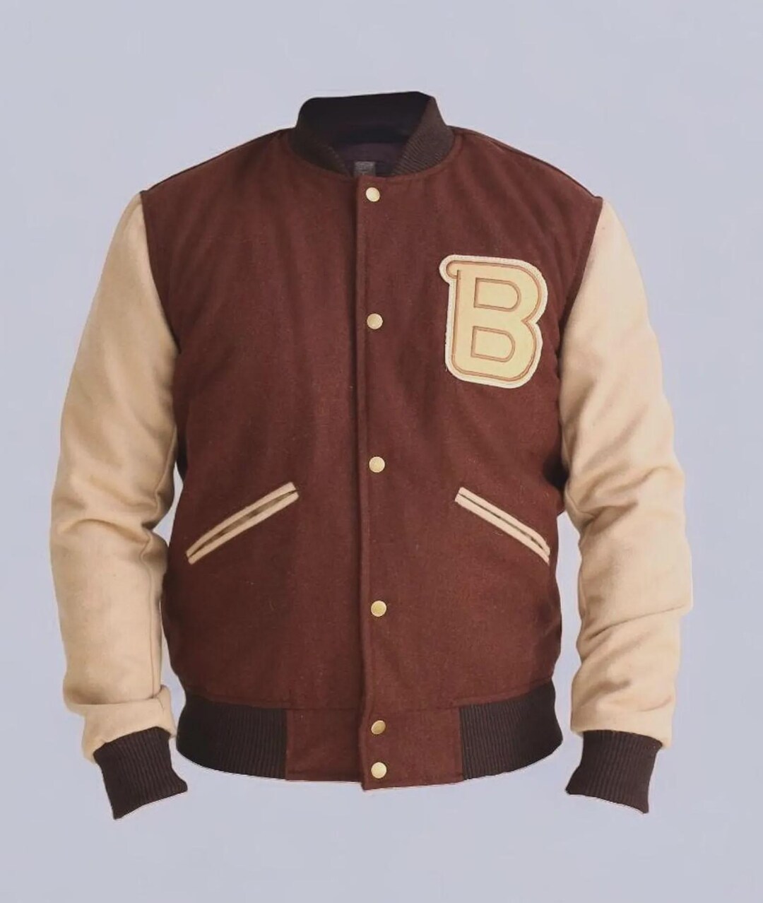 Brown Wool Varsity Jacket - Beige Letterman Bomber, College Style - Etsy