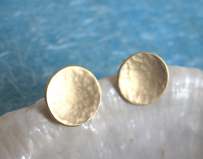 14k Solid Gold Disc Studs Gold Circle Post Earrings - Etsy