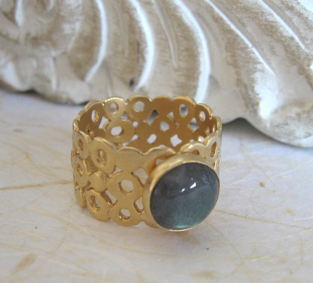 Wide gold ring Labradorite gold ring Gold gemstone ring | Etsy