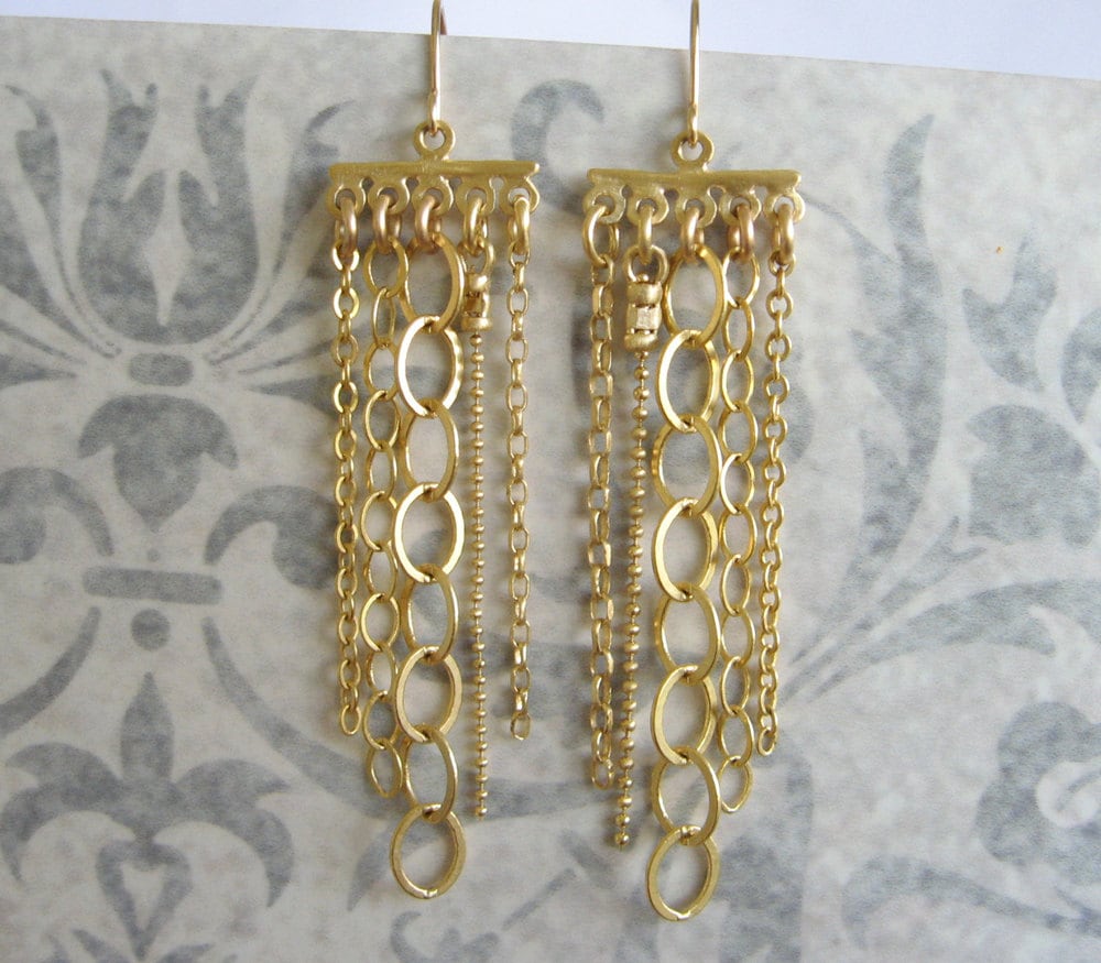 Gold Chandelier Chain Link Earrings , Long Dangle Earrings , Handmade ...