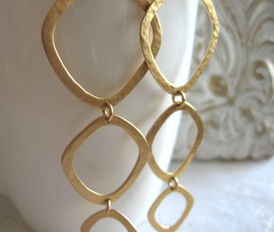 Long Geometric Gold Earrings - Etsy