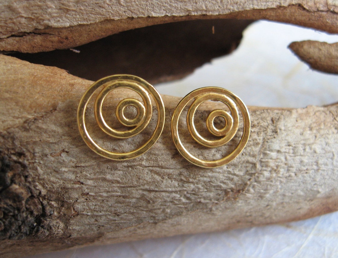 14k Solid Gold Stud Earrings , Gold Spiral Post Earrings , 14k Gold ...