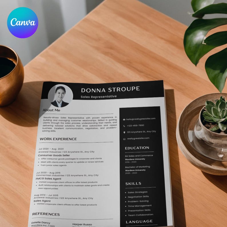 Editable Canva CV Template | Professional Resume Design | 1–2 Page ...