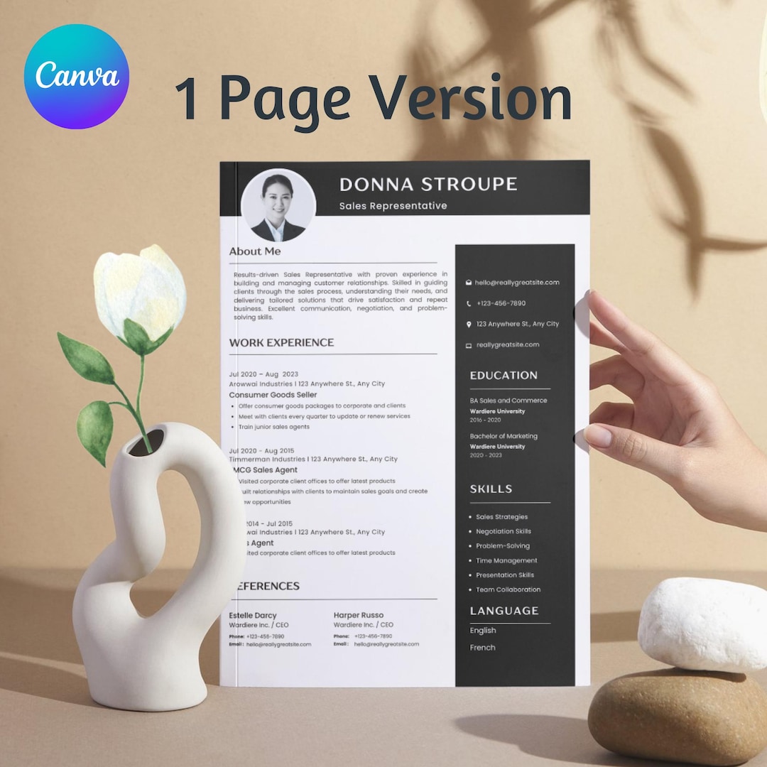 Editable Canva CV Template | Professional Resume Design | 1–2 Page ...