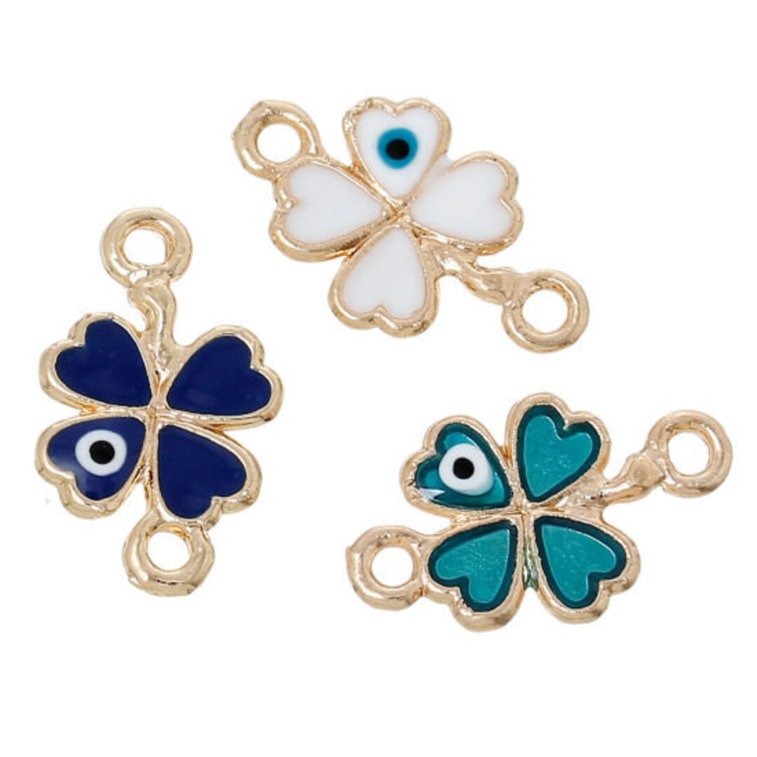 Evil Eye Four Leaf Clover Connector, Gold Alloy Enamel 20mm X 12mm ...