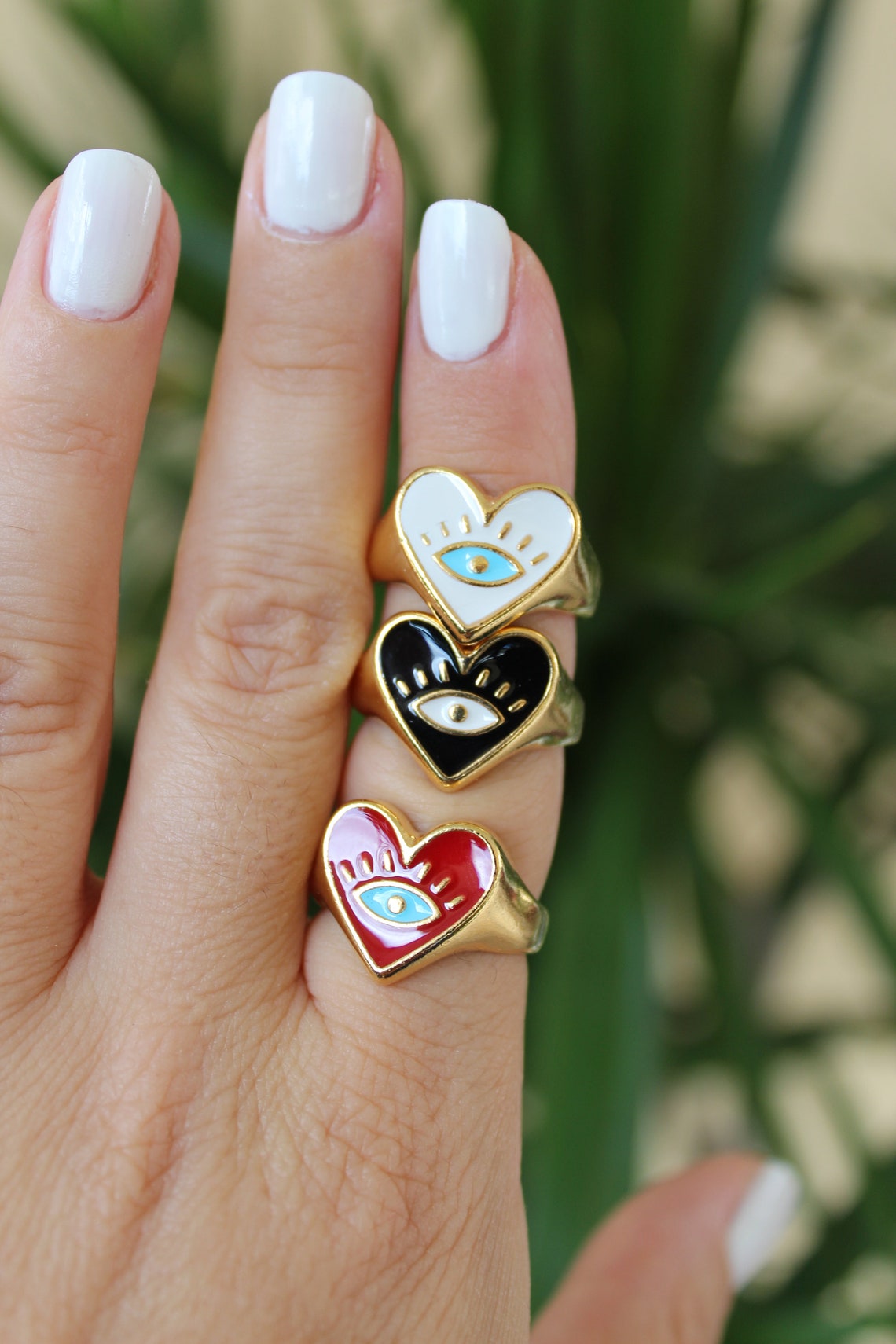 Evil Eye Ring Gold Heart Adjustable Chunky Ethnic Ring | Etsy