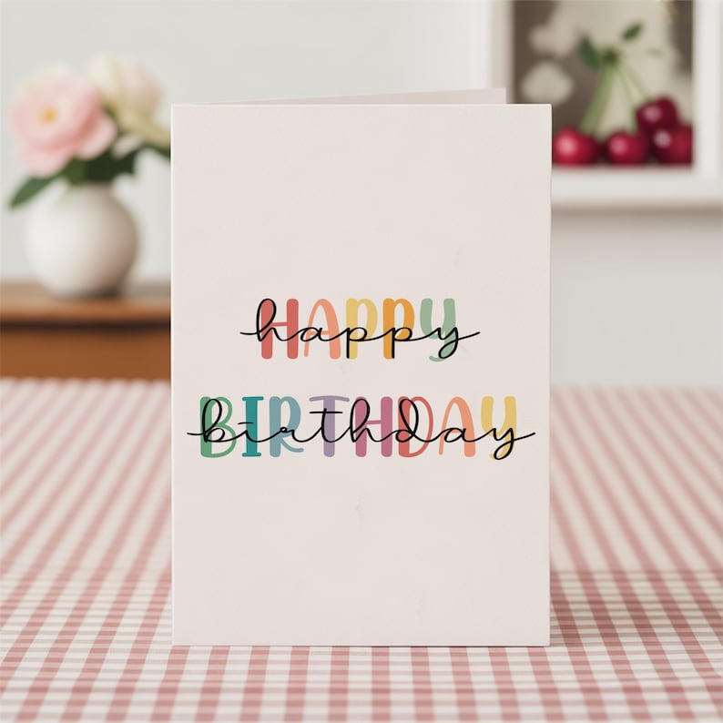 Printable Happy Birthday Card - Rainbow Text Greeting Card (instant ...