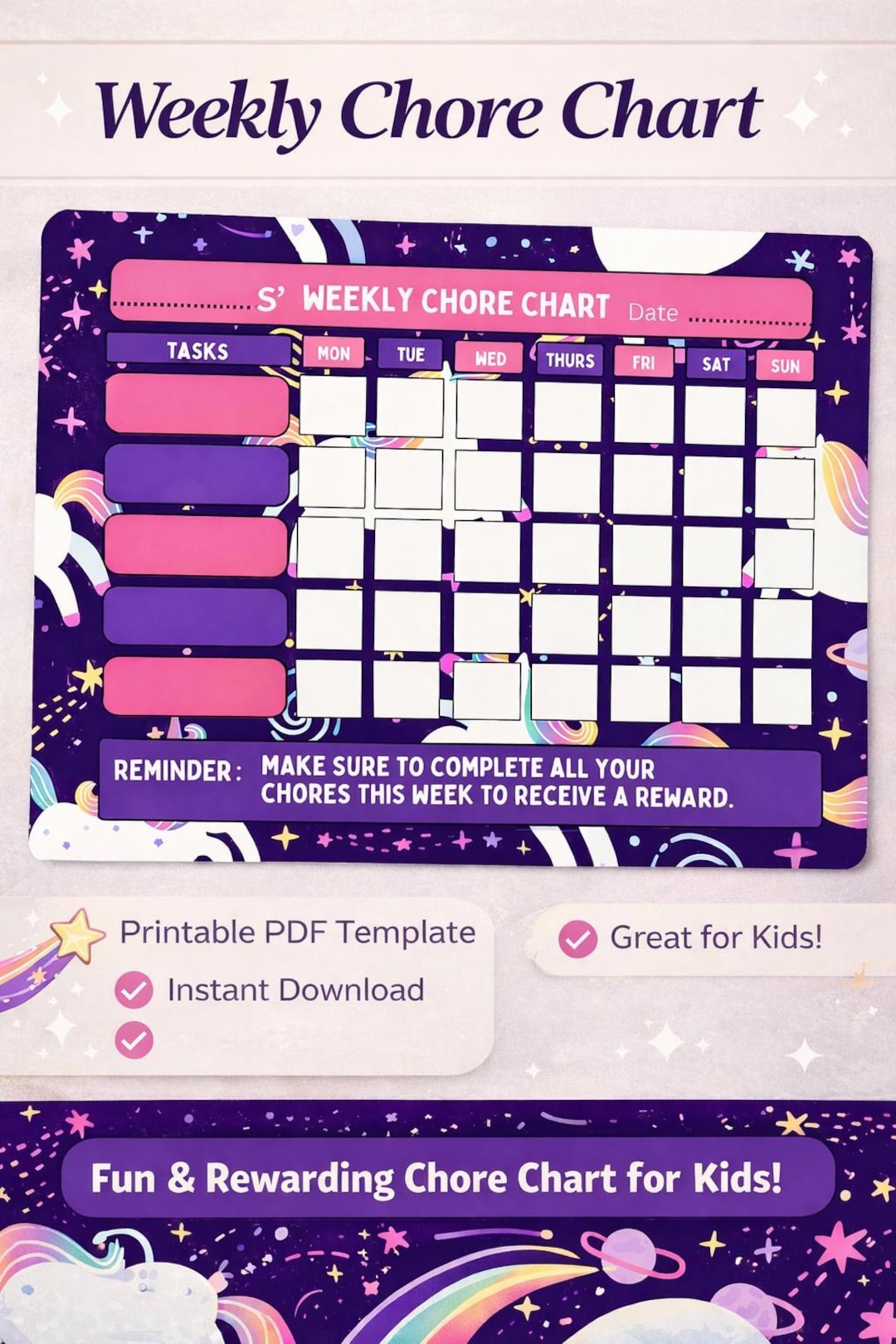 Printable Kids Weekly Chore Chart | Editable Children Reward Chart ...