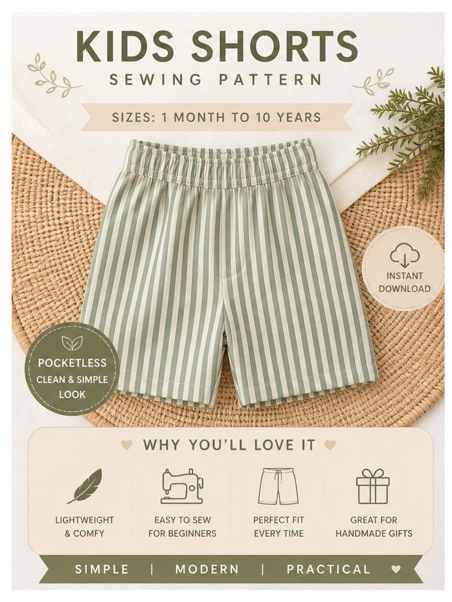 Kid's Shorts Sewing Pattern for Children Shorts Pattern for Toddlers ...