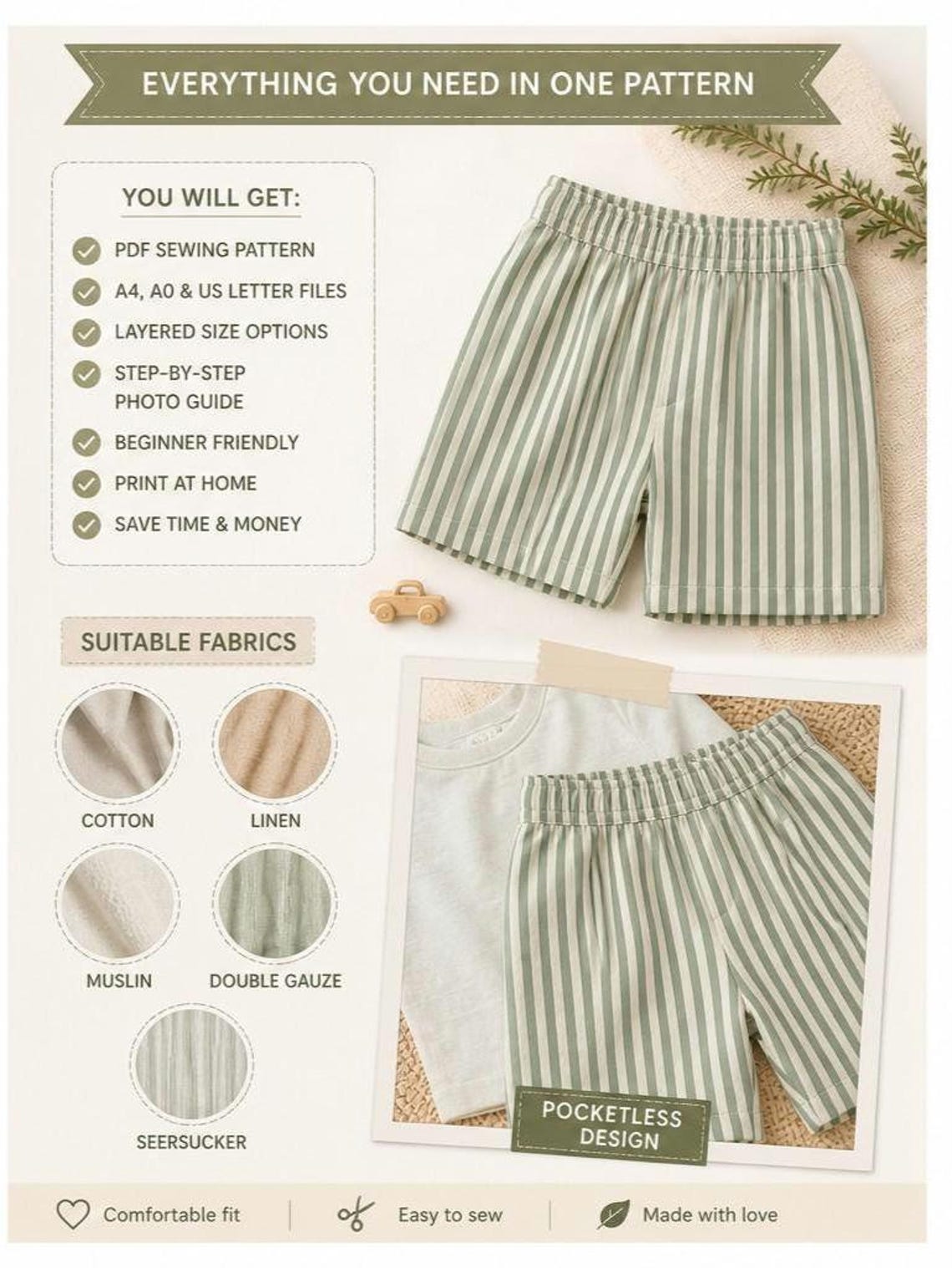 Kid's Shorts Sewing Pattern for Children Shorts Pattern for Toddlers ...