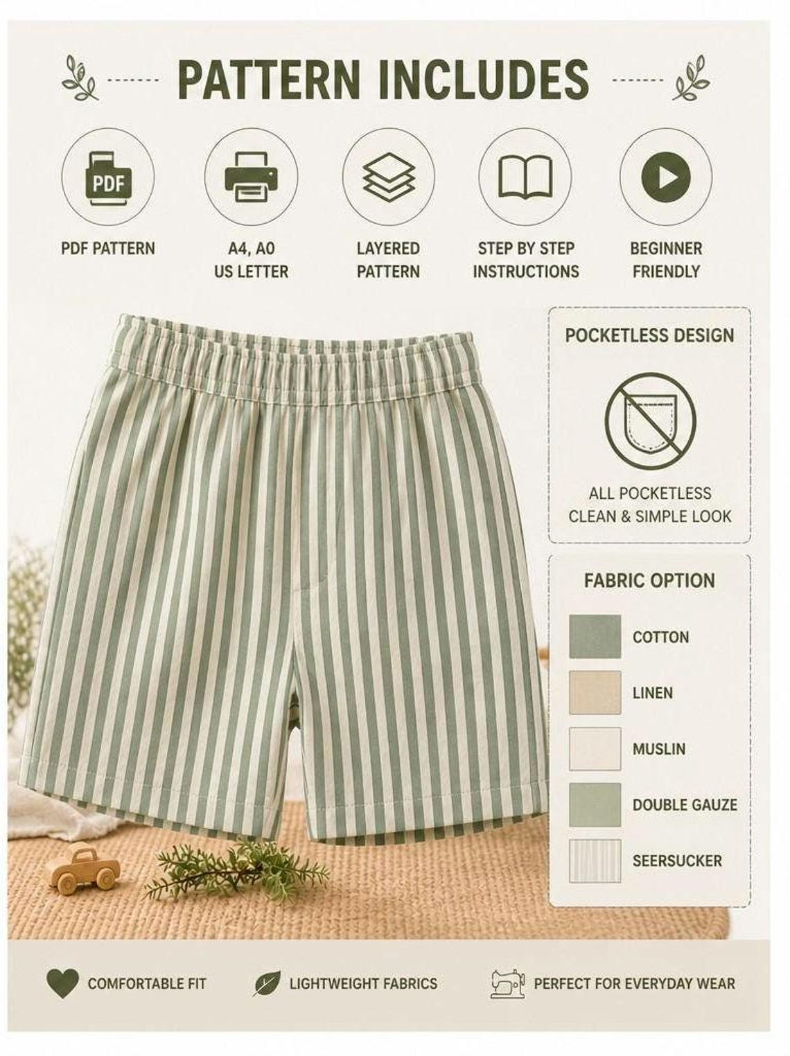 Kid's Shorts Sewing Pattern for Children Shorts Pattern for Toddlers ...