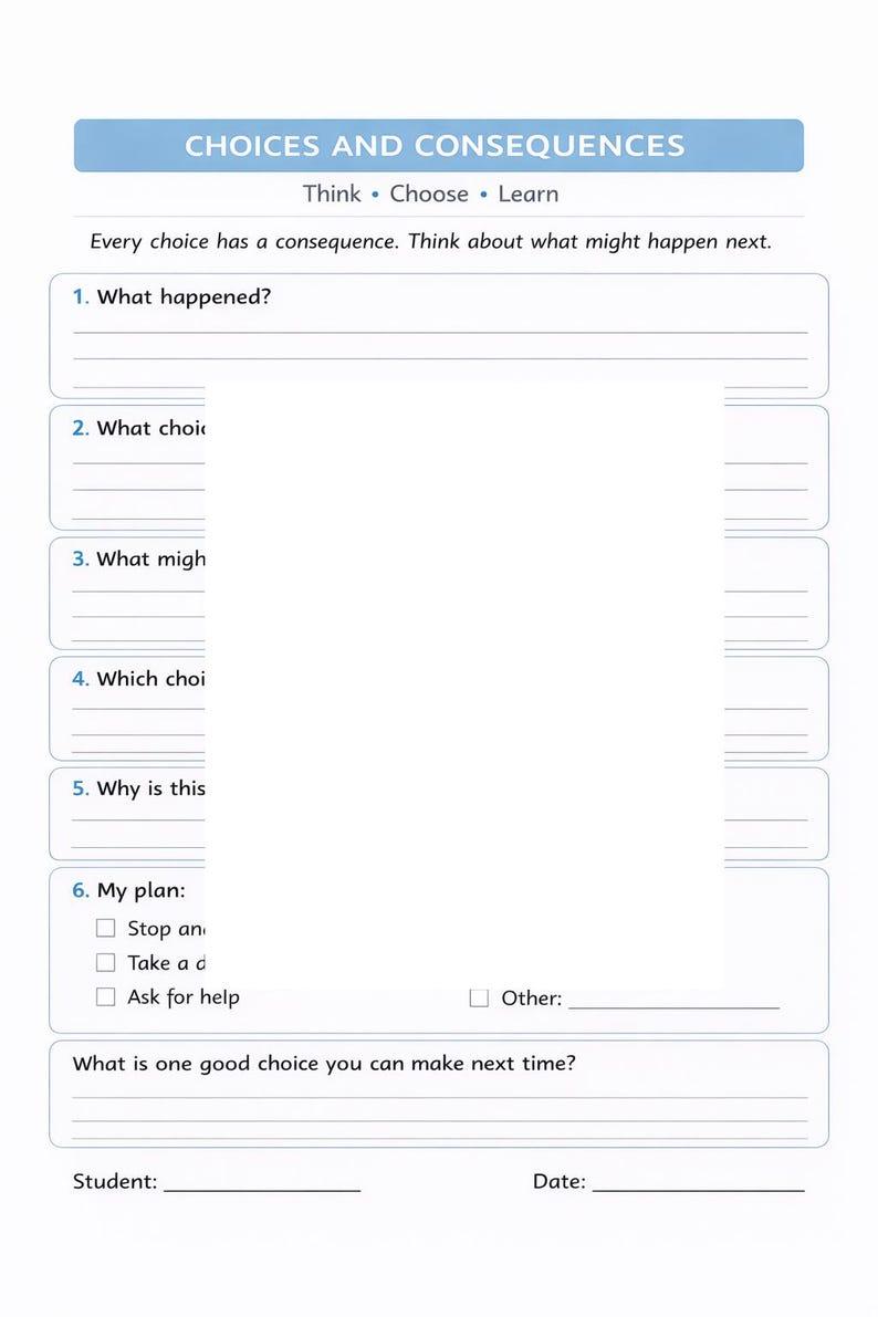 Choices and Consequences Worksheet | Decision Making Activity | SEL ...