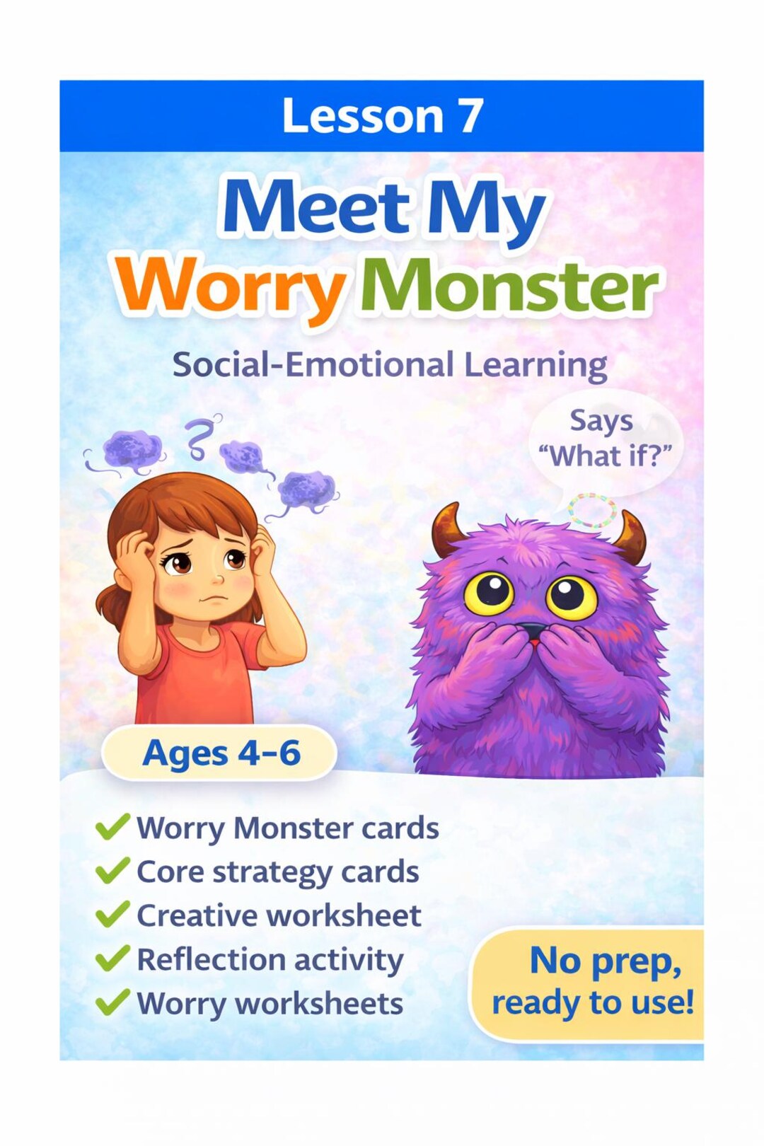 Lesson 7: Meet My Worry Monster - NO PREP/ Social Emotional Learning ...