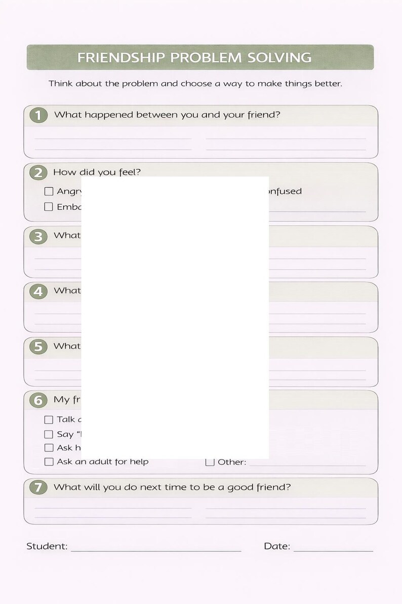 Friendship Problem Solving Worksheet | Conflict Resolution Activity ...