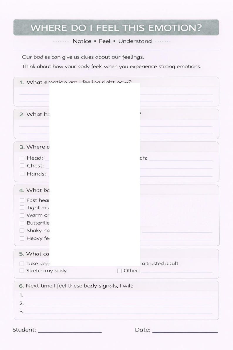 Where Do I Feel This Emotion Worksheet | Behavior Reflection Activity ...
