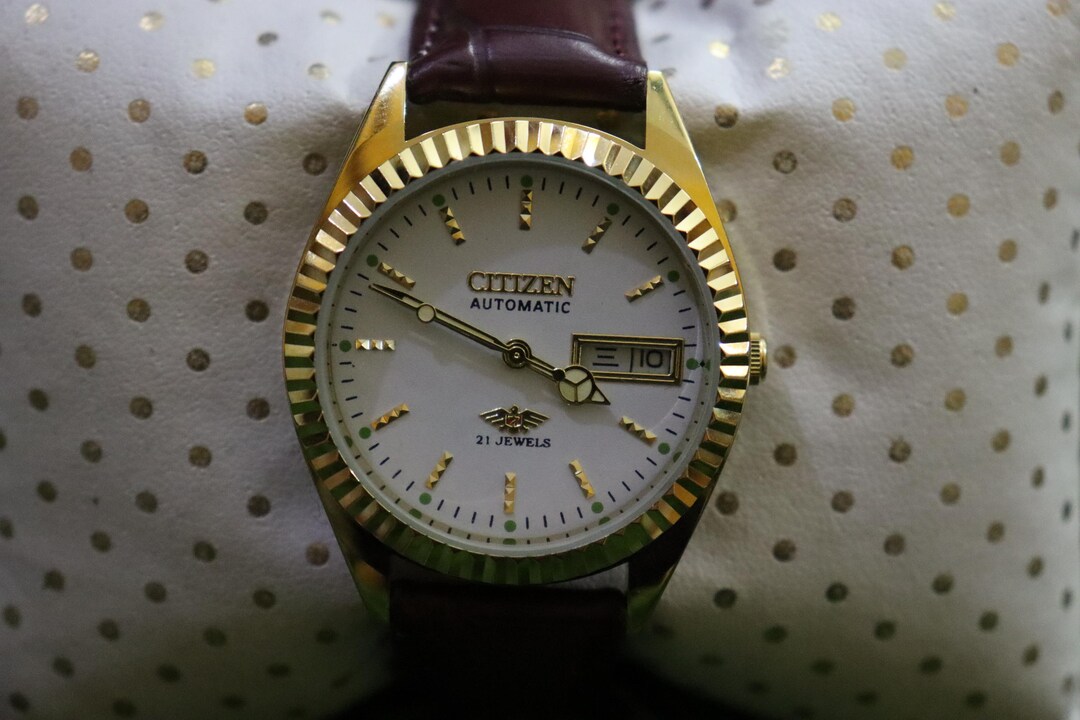 Vintage Citizen Automatic Watch, Dial Colour White, Handmade Leather ...