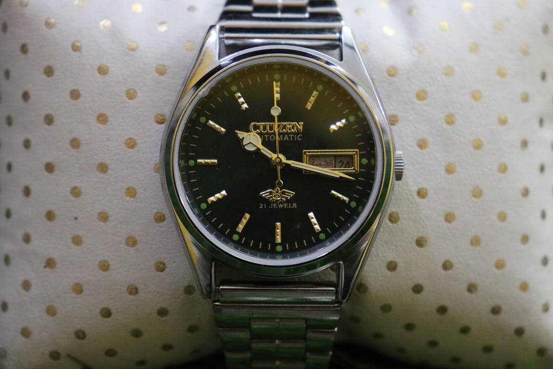 Vintage Citizen Automatic Watch, Black Dial, Day-date, With Stainless ...