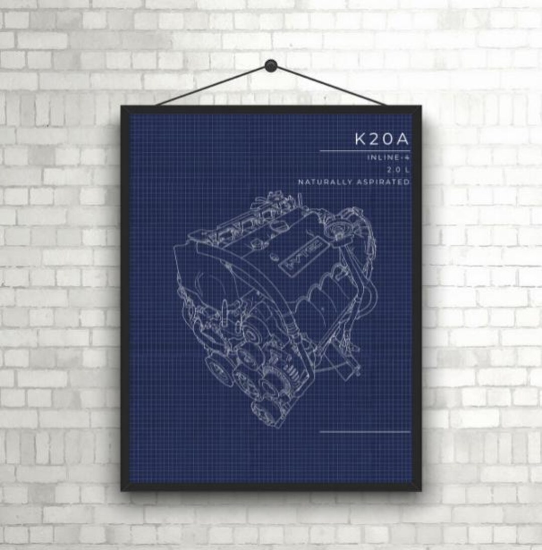 Honda K20A Engine Blueprint Poster | VTEC Inline-4 Performance ...