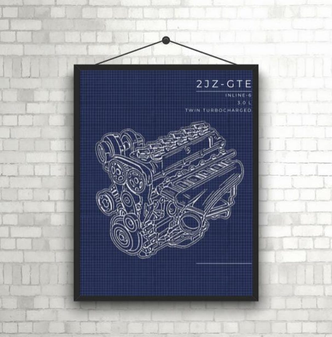 2JZ-GTE Engine Blueprint Poster | Toyota Supra MK4 Inline-6 Twin Turbo ...
