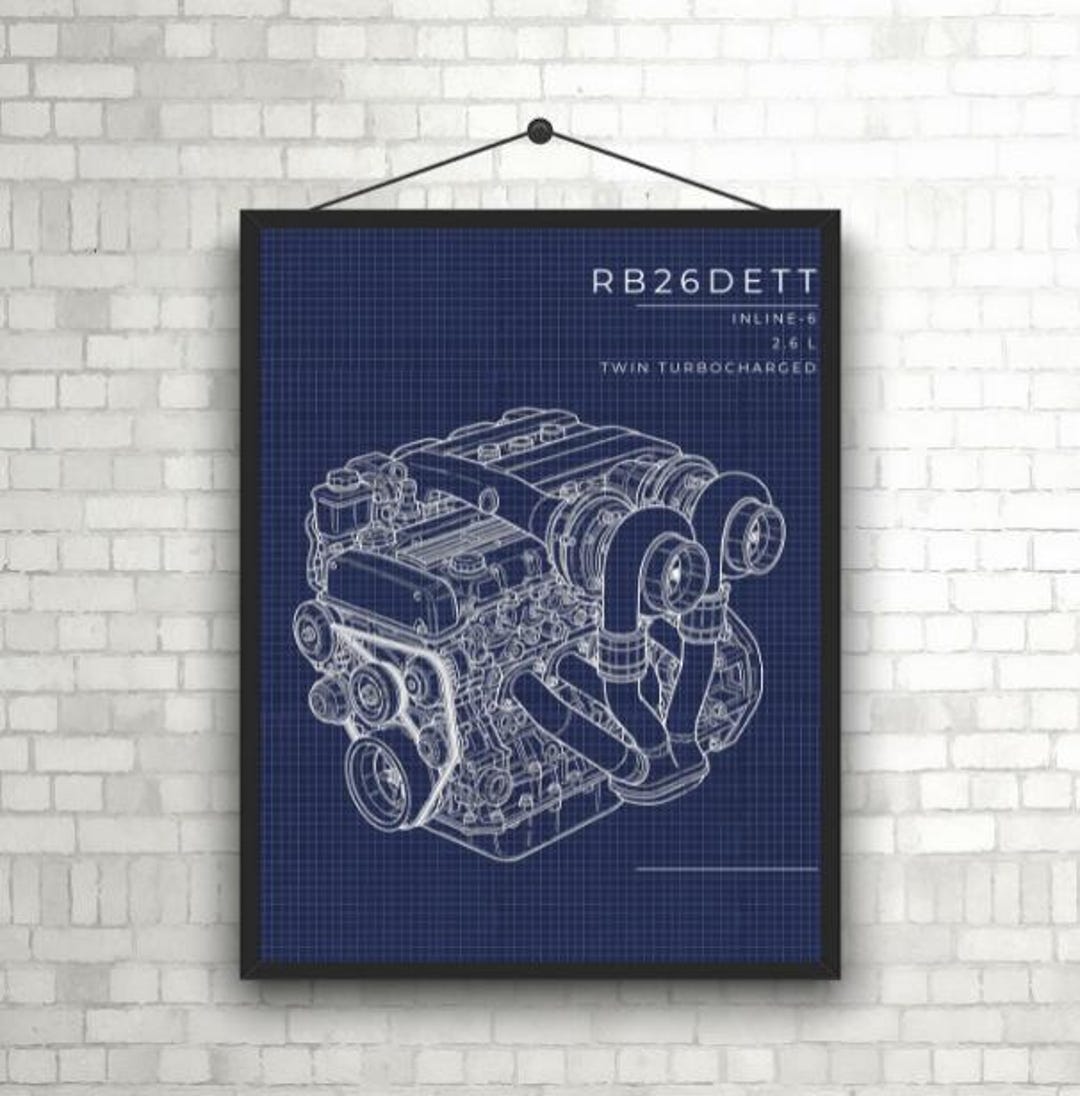 RB26DETT Engine Blueprint Poster | Nissan Skyline GT-R Inline-6 Twin ...