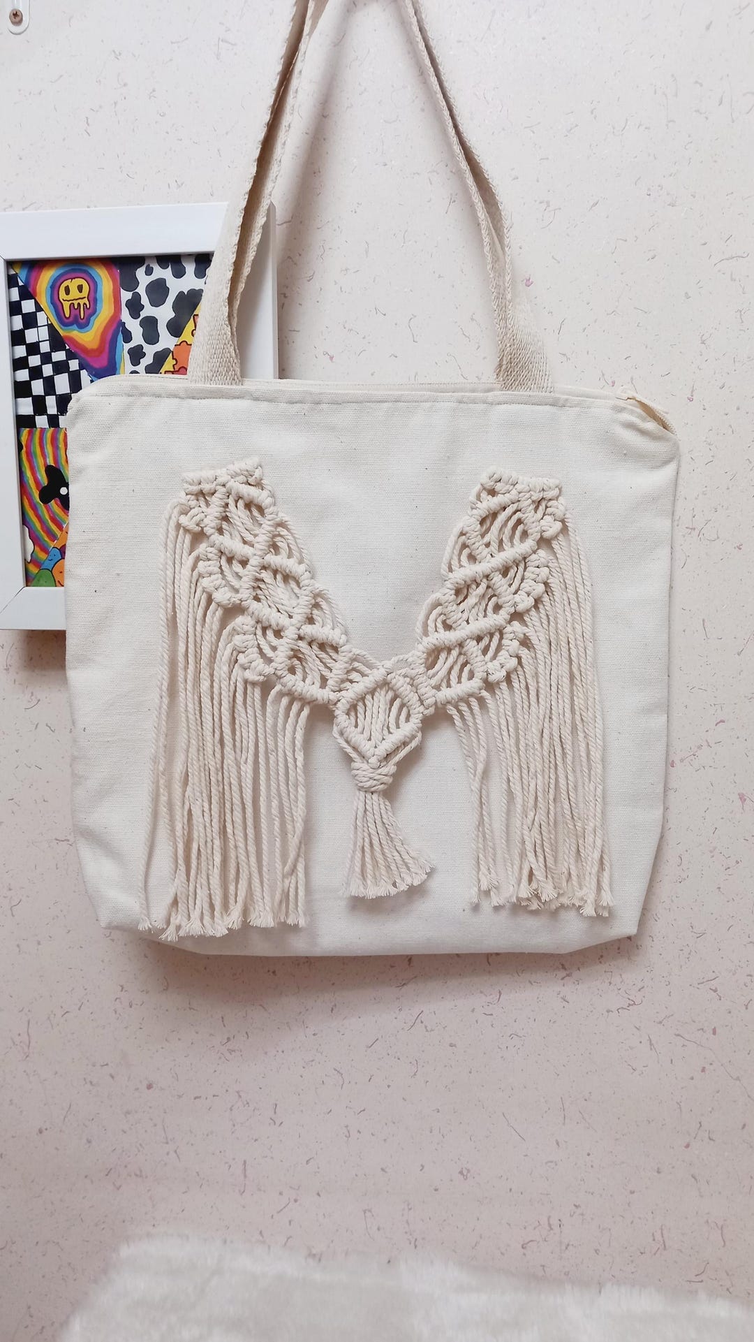 Handmade Macrame Canvas Tote Bag, Boho Market Bag - Etsy