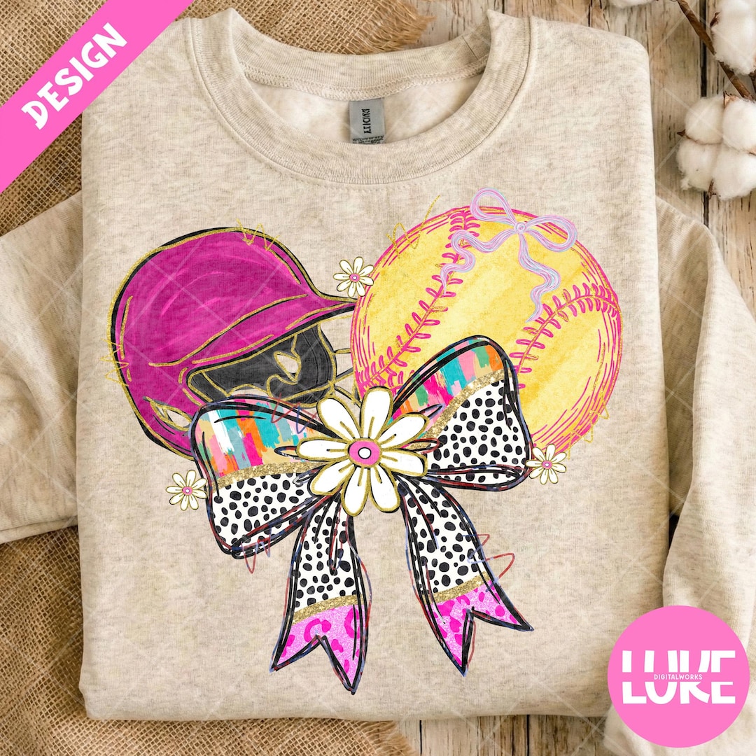 Softball Coquette PNG, Brushstroke Bow Shirt Design (digital Download ...