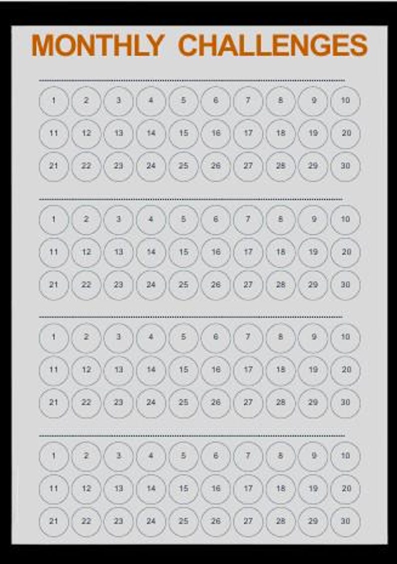 Monthly Challenge Tracker Printable | Habit Builder, A4 Planner (PDF ...