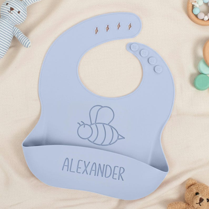 Custom Name Silicone Bib, Engraved Baby Catch All Bib, Personalized BLW ...