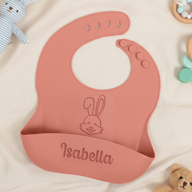 Custom Name Silicone Bib, Engraved Baby Catch All Bib, Personalized BLW ...