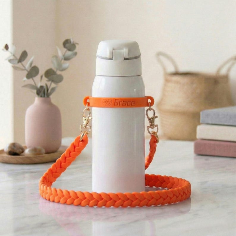 Personalized Water Bottle Handle, Custom Braided Silicone Strap Carrier ...