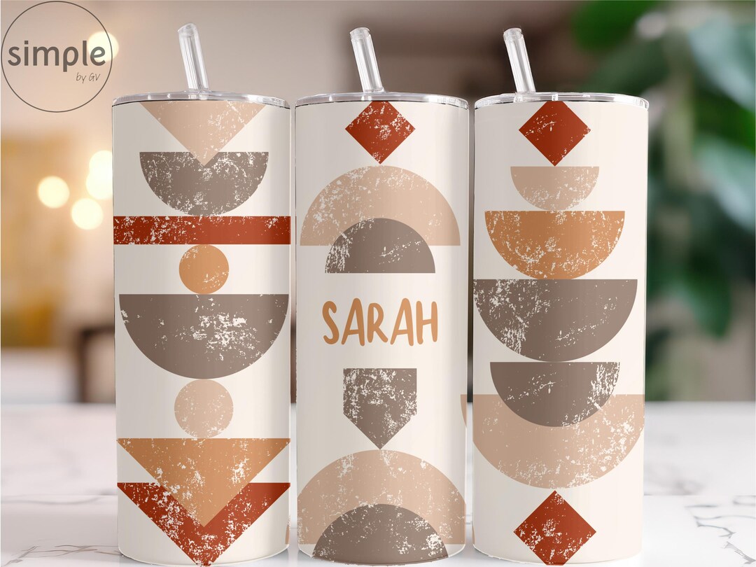Geometric Boho 20oz Skinny Tumbler: Modern Abstract Shapes Earthy Tones ...