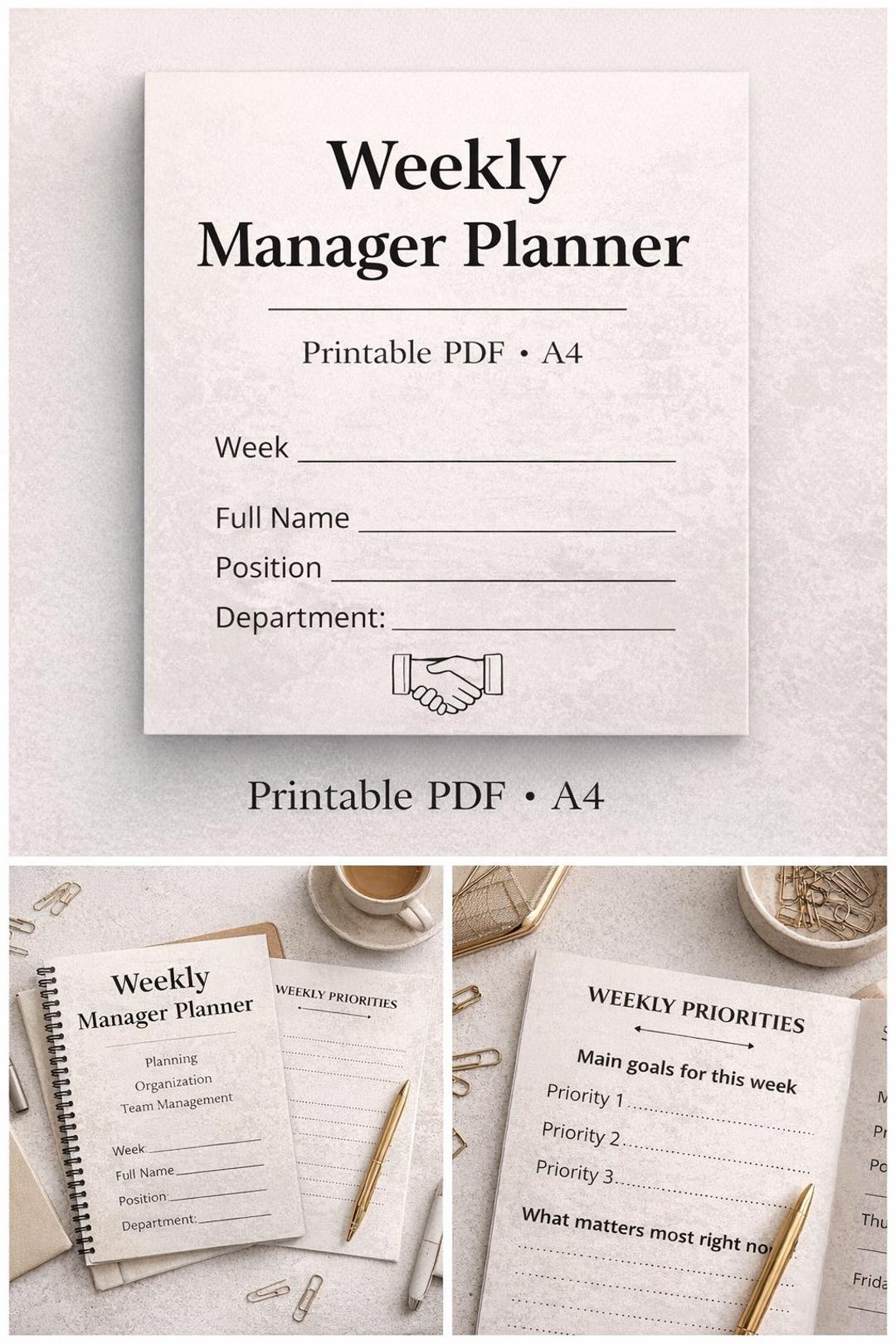 Weekly Manager Planner Printable PDF | Work Planning & Team Management ...