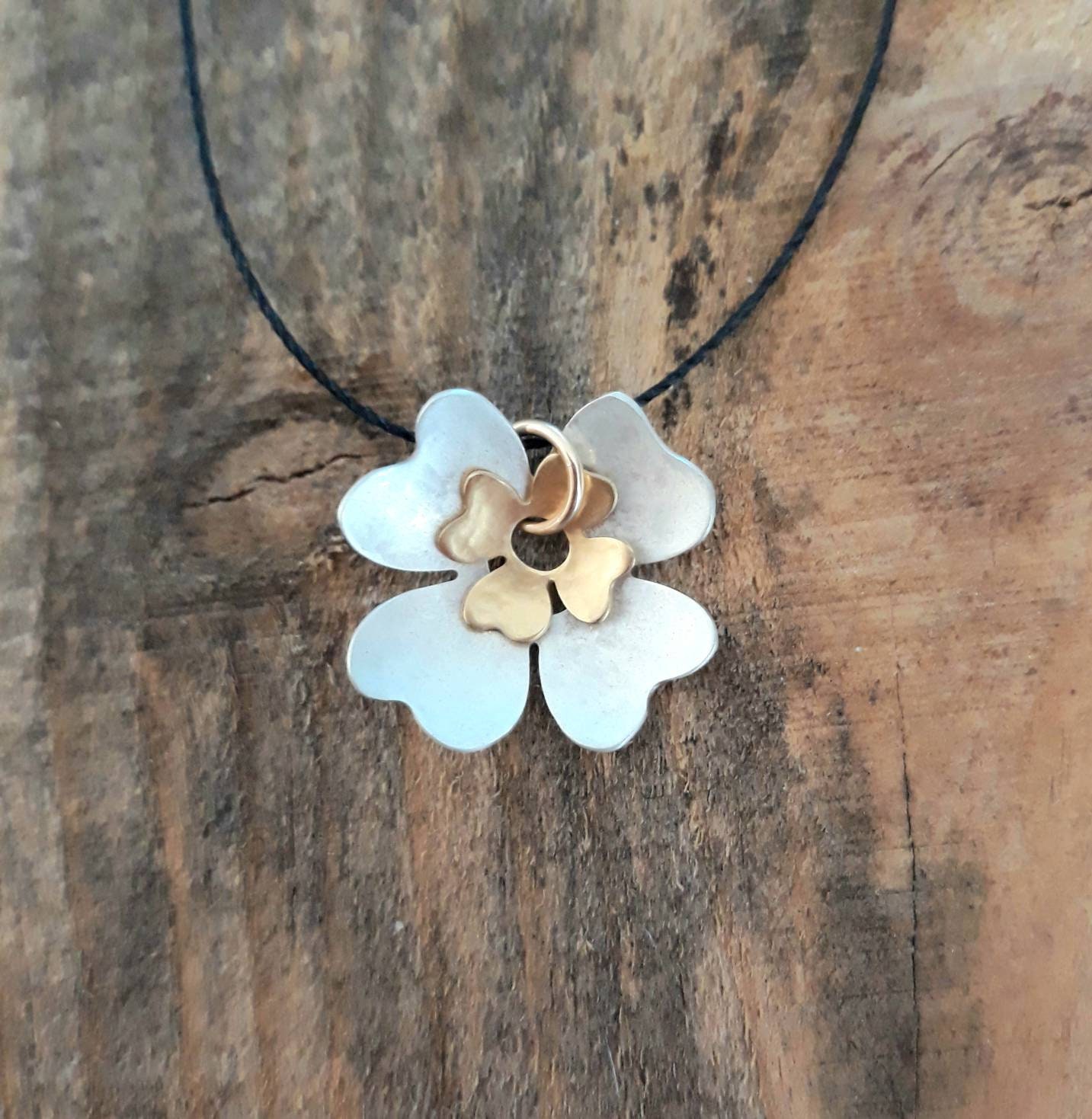 Four Leaf Clover Silver and Gold Pendant Symbol of Good Luck Nature ...