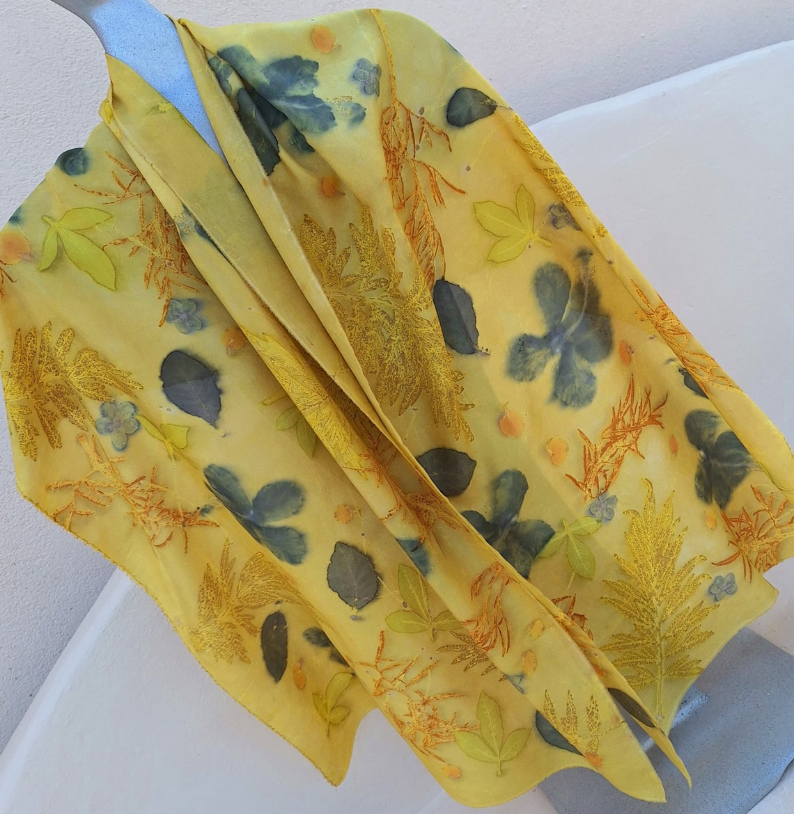 Botanical Eco Print, Pure Silk Scarf, One of a Kind, Hand Printed in ...