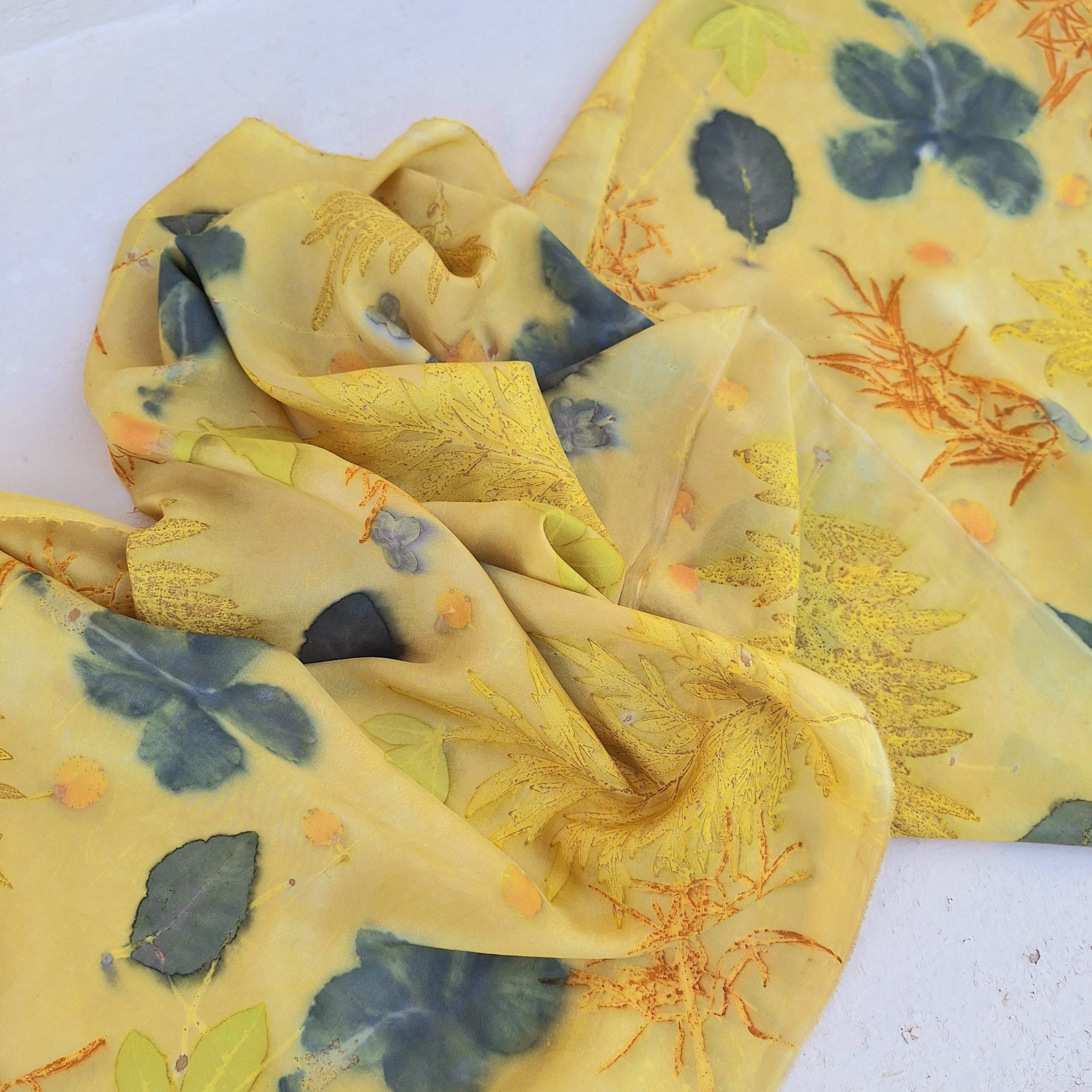 Botanical Eco Print, Pure Silk Scarf, One of a Kind, Hand Printed in ...